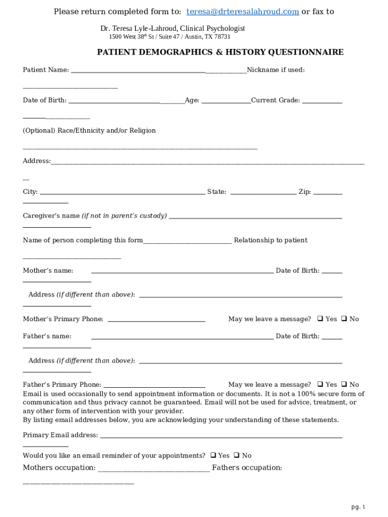 Teresa Lyle-Lahroud, Clinical Psychologist Doc Template | pdfFiller