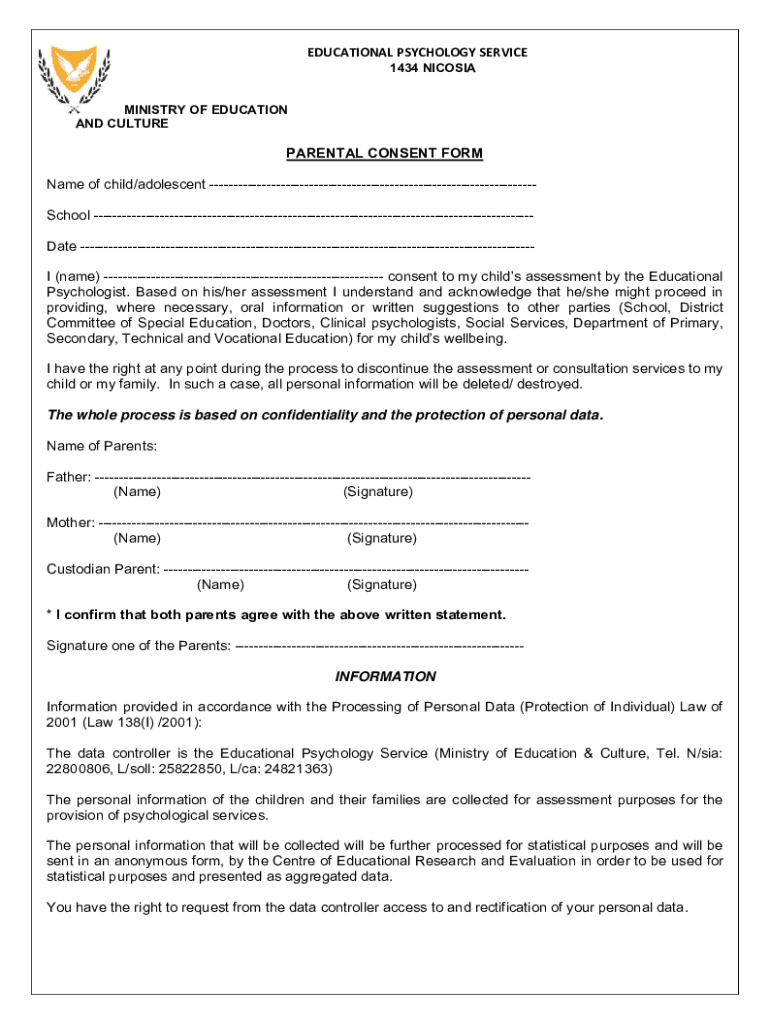 Fillable Online Parental Consent Form final.docx Fax Email Print ...