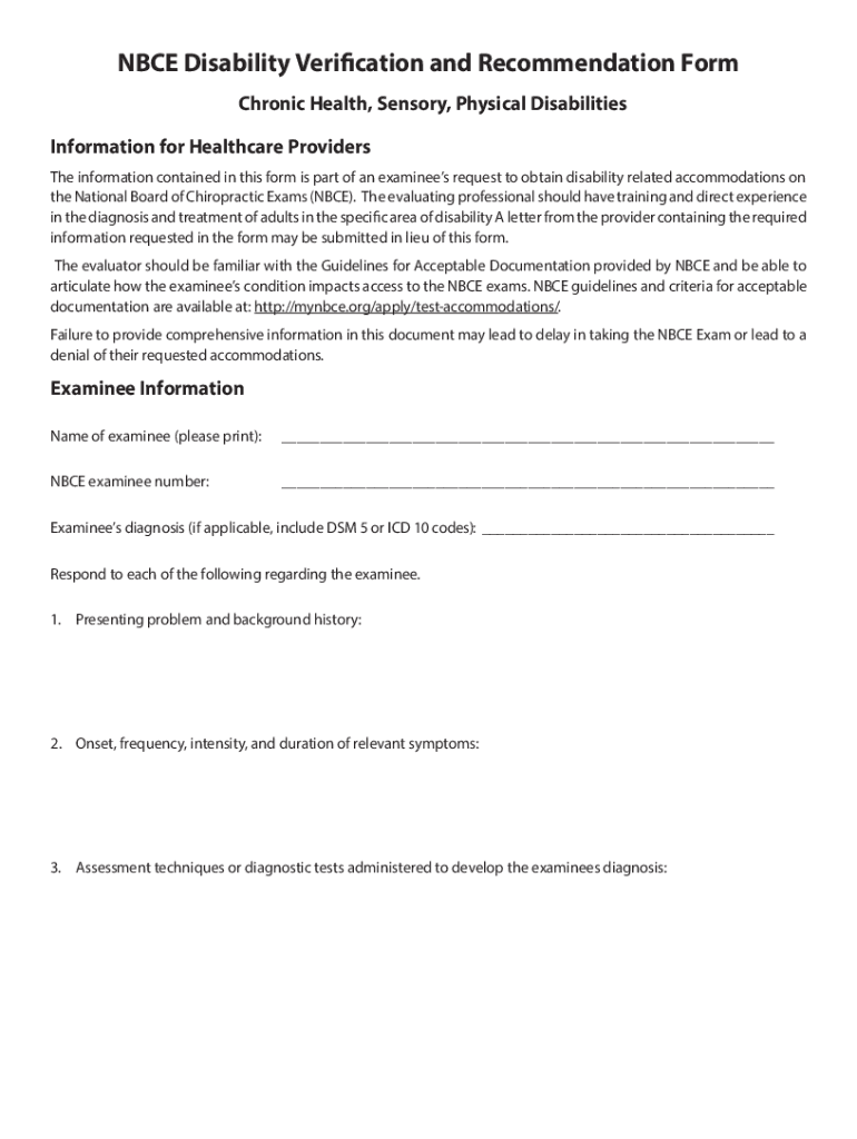 Fillable Online NBCE Disability Verification and Recommendation Form ...