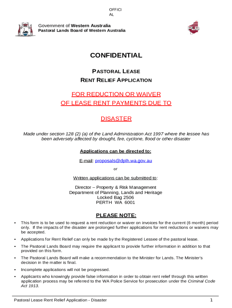 Pastoral Lease Rent Relief Application Doc Template | pdfFiller