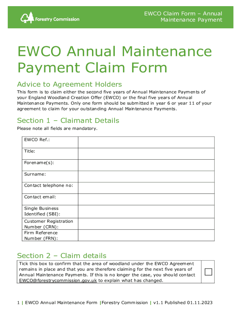 Fillable Online England Woodland Creation Offer (EWCO) Claim Form Fax ...