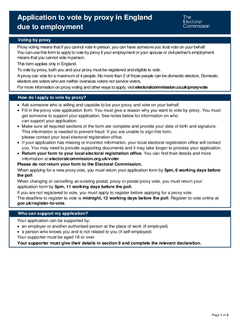 Fillable Online Application to vote by proxy in England due to ...