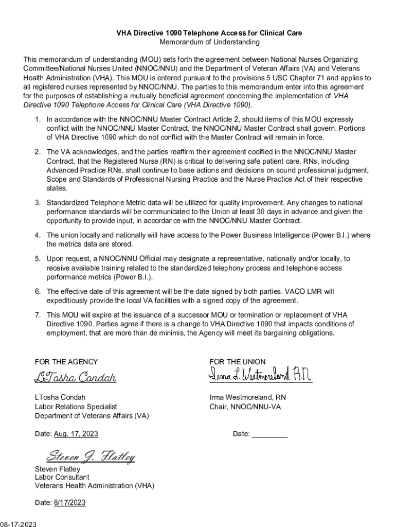 Fillable Online Veteran's Affairs (VA) Medical Center Memorandum of ...