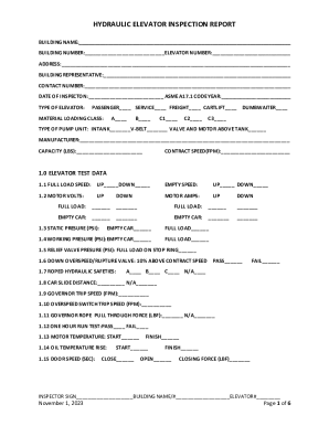 Fillable Online Hydraulic Elevator Inspection Report. Inspection ...