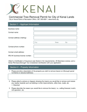 Fillable Online Commercial Tree Removal Permit for City of Kenai Lands ...