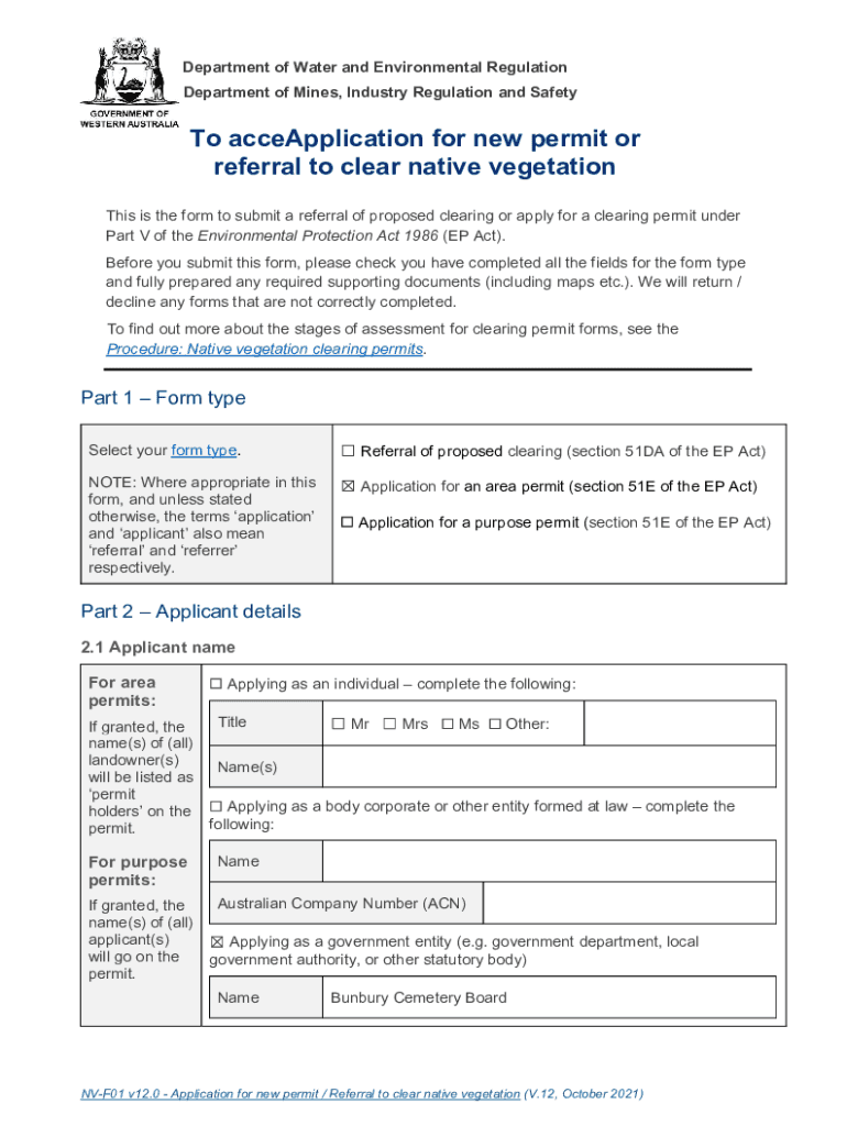 Fillable Online To acceApplication for new permit or referral to clear native ... Fax Email ...