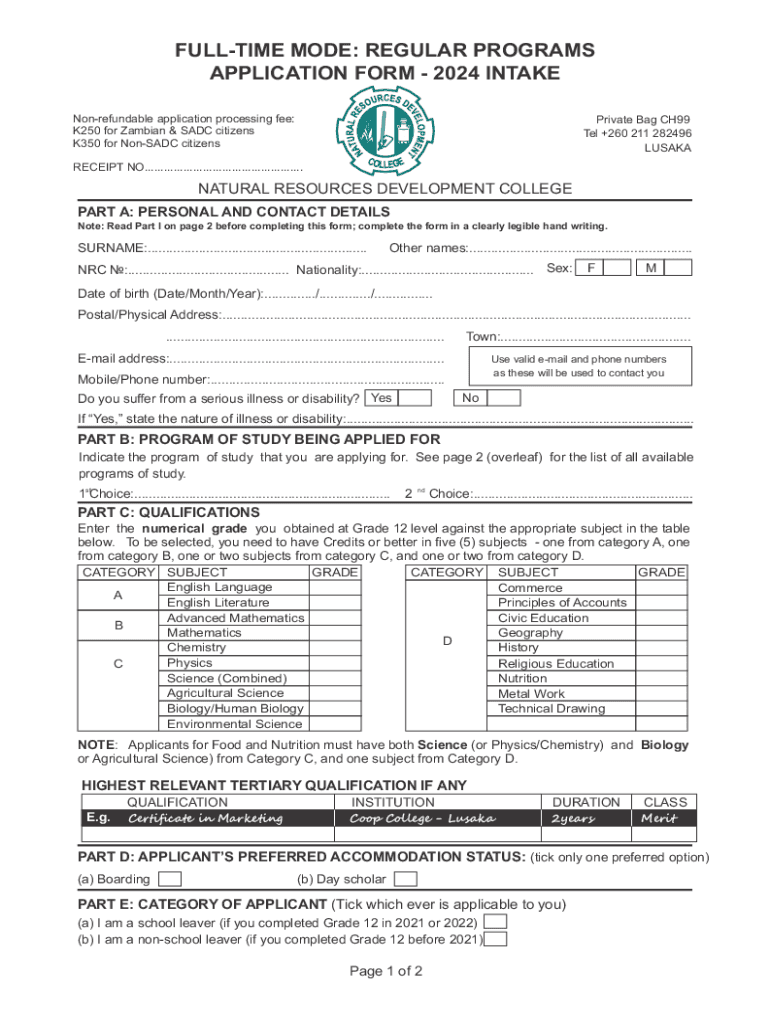 Fillable Online FULL-TIME MODE: REGULAR PROGRAMS APPLICATION FORM ... Fax Email Print - pdfFiller