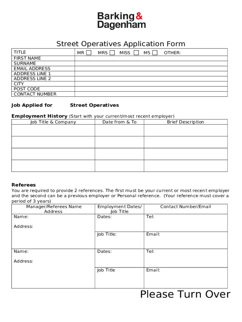 Application for Street Operative Doc Template | pdfFiller