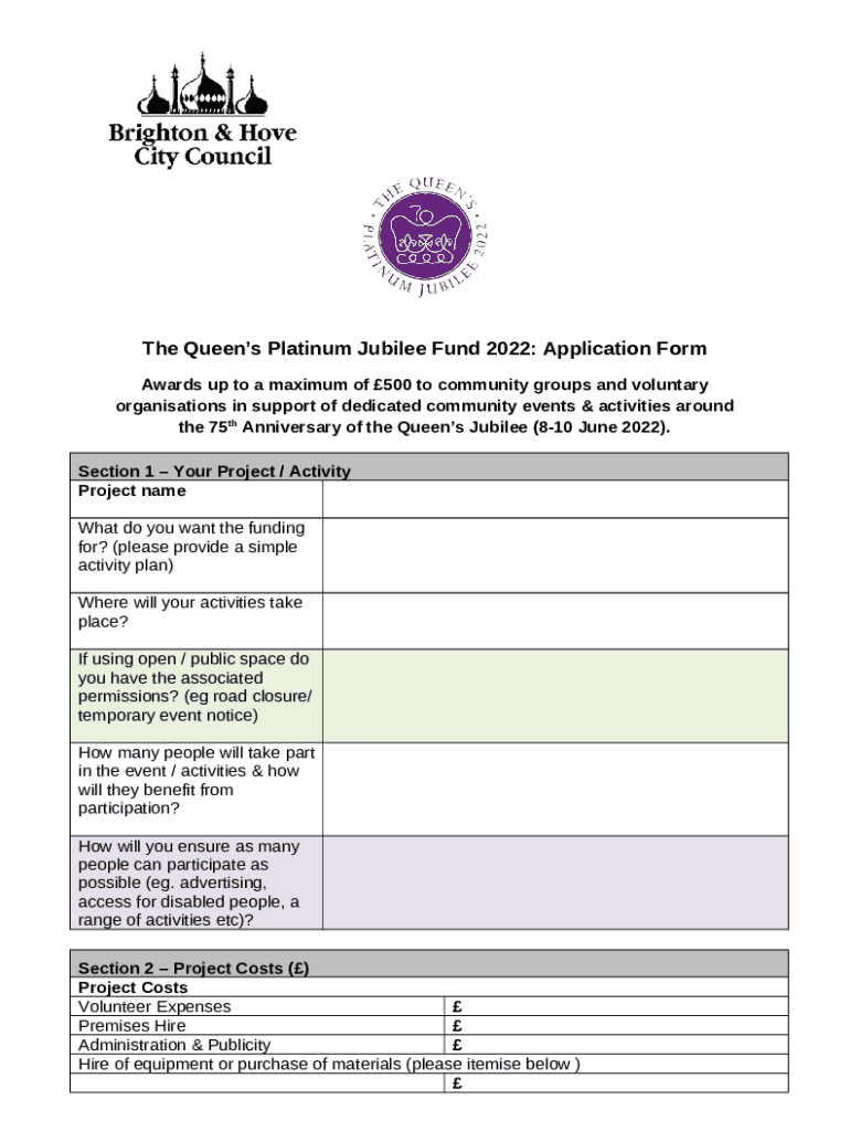 The Queen's Platinum Jubilee Fund 2022: Application Doc Template ...