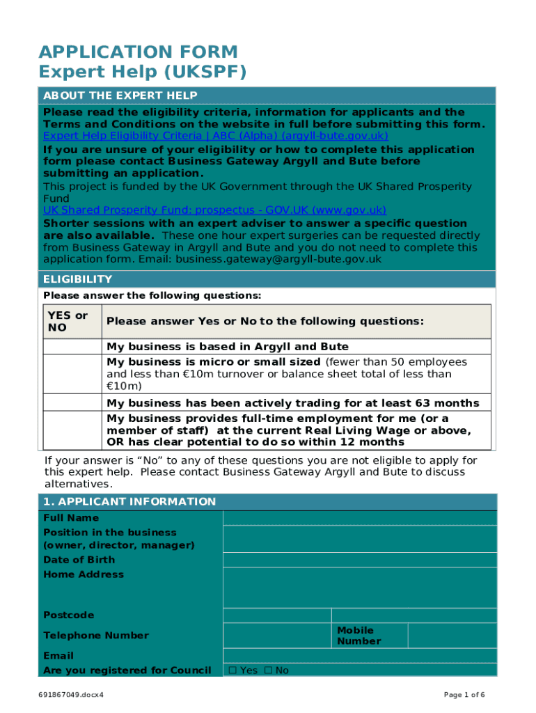 APPLICATION Expert Help (UKSPF) Doc Template | pdfFiller