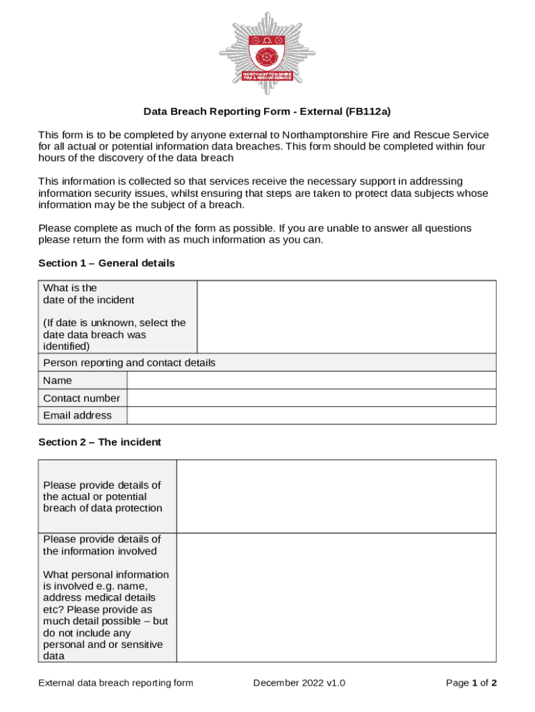External data breach reporting Doc Template | pdfFiller