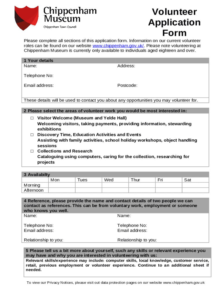 Chippenham-Museum-Volunteer-Application-. ... Doc Template | pdfFiller