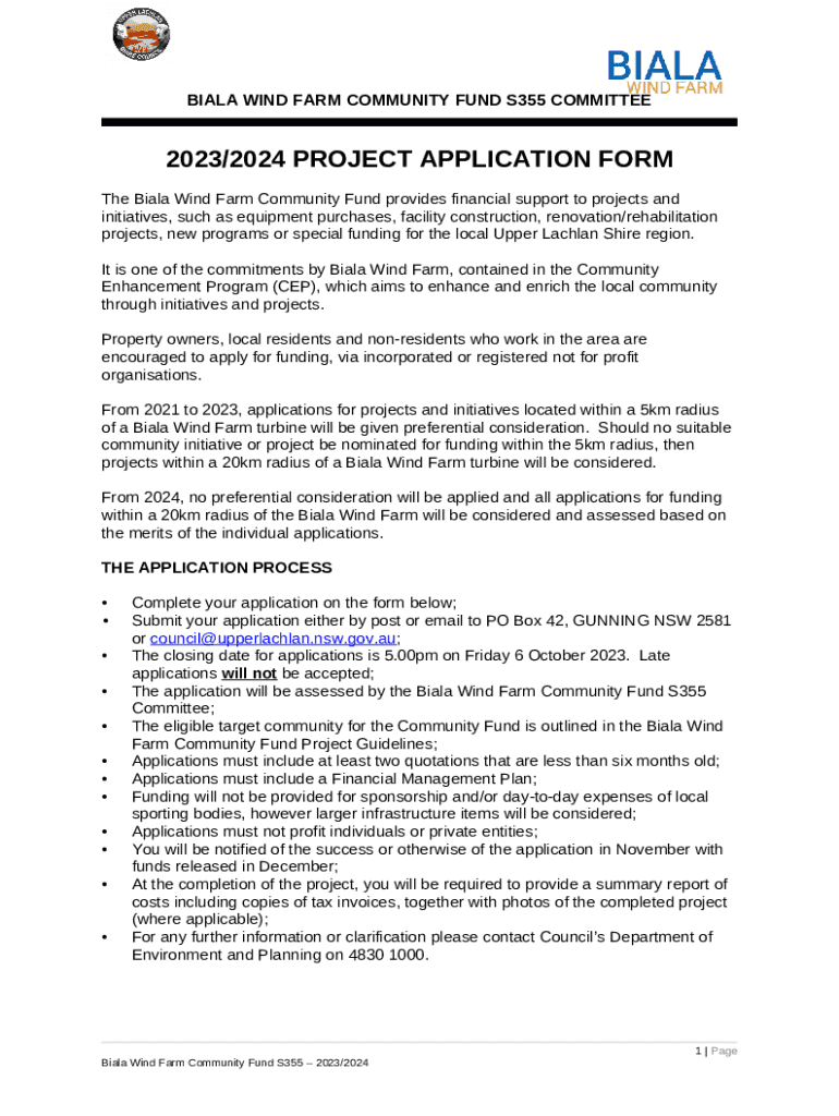 Biala Wind Farm Community Funds Application - upperlachlan nsw gov Doc ...