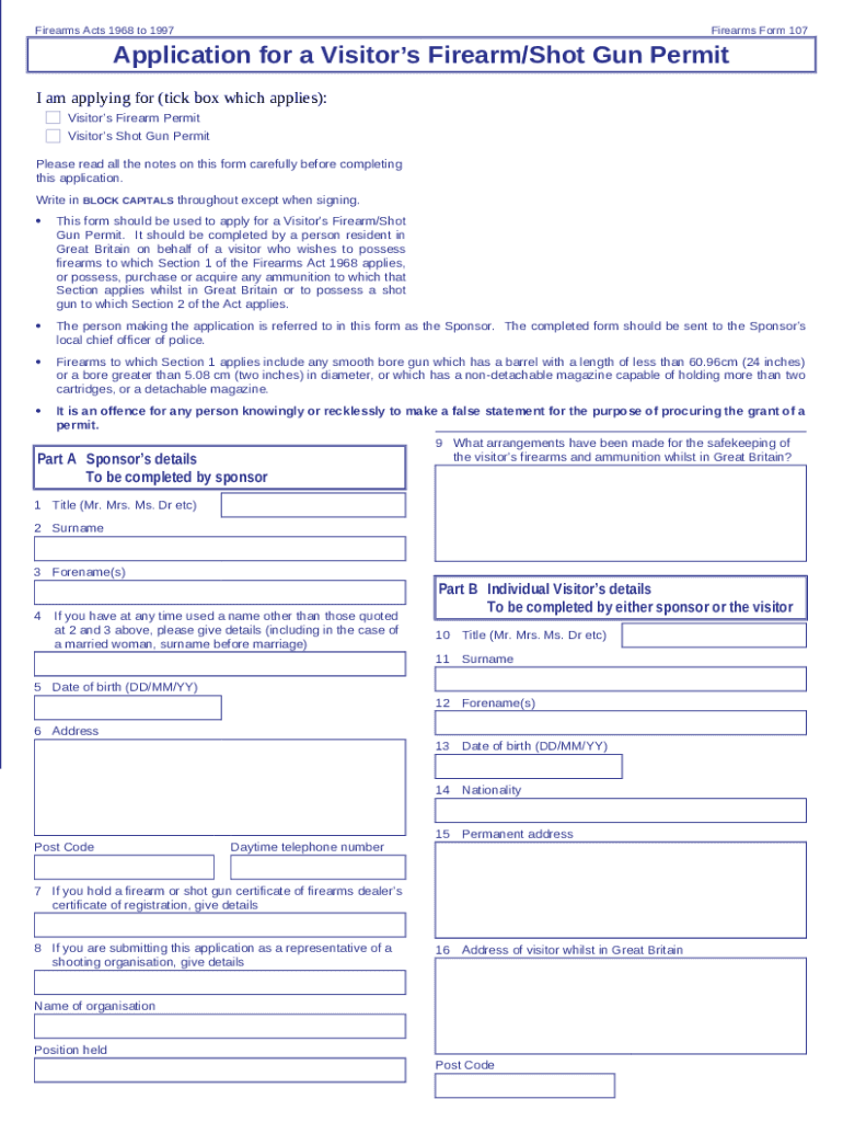 107 - Application for a Visitor's Firearm or Shotgun Permit Doc ...