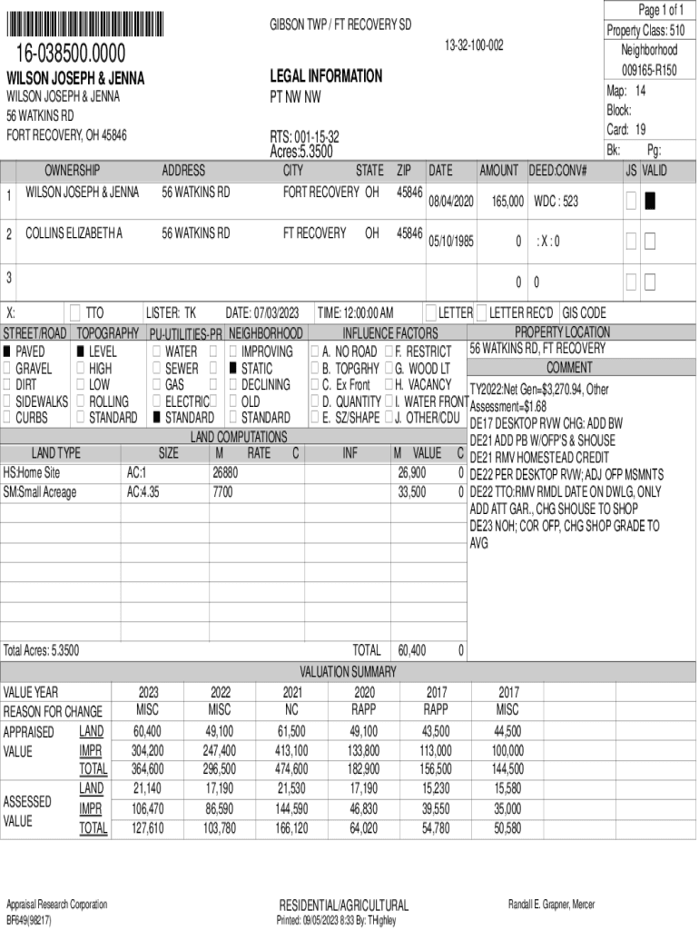 Fillable Online www2 mercercountyohio T022.00 Delinquent Parcels By ...