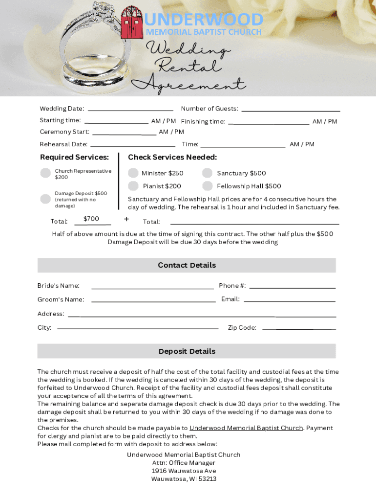Fillable Online Wedding Rental Agreement Form Fax Email Print - pdfFiller