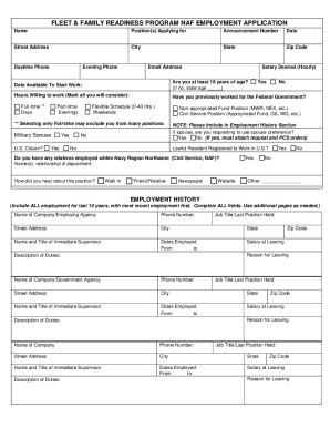 Fillable Online FLEET & FAMILY READINESS PROGRAM NAF EMPLOYMENT ... Fax ...