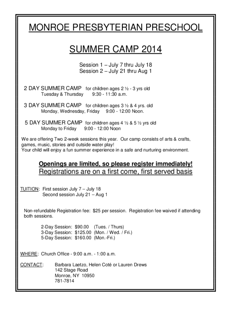 Fillable Online Summer full of camps, activities for Monroe County ...