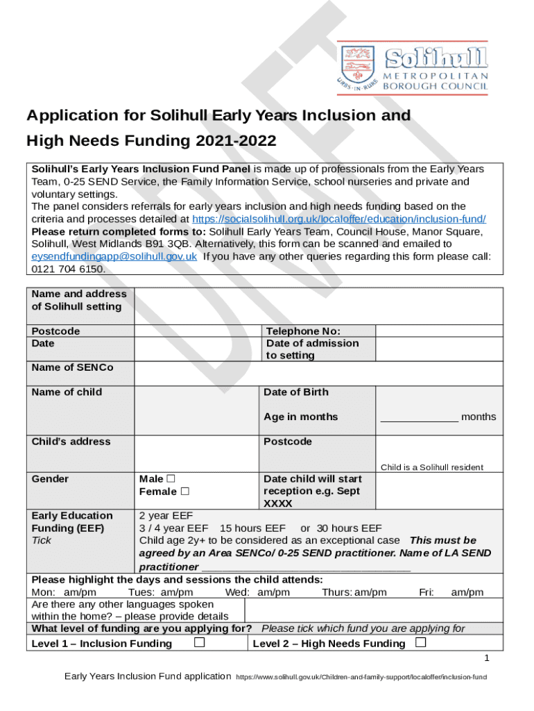 Guidance for Applying for Early Years Inclusion Funding Doc Template ...