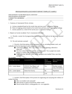 Acad Program Assessment Report Example Doc Template | pdfFiller