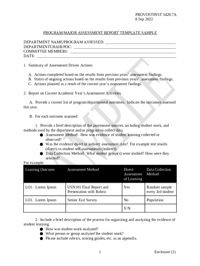 Acad Program Assessment Report Example Doc Template | pdfFiller