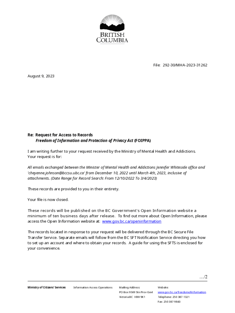 Fillable Online docs openinfo gov bc FOI and Access Restrictions Fax ...