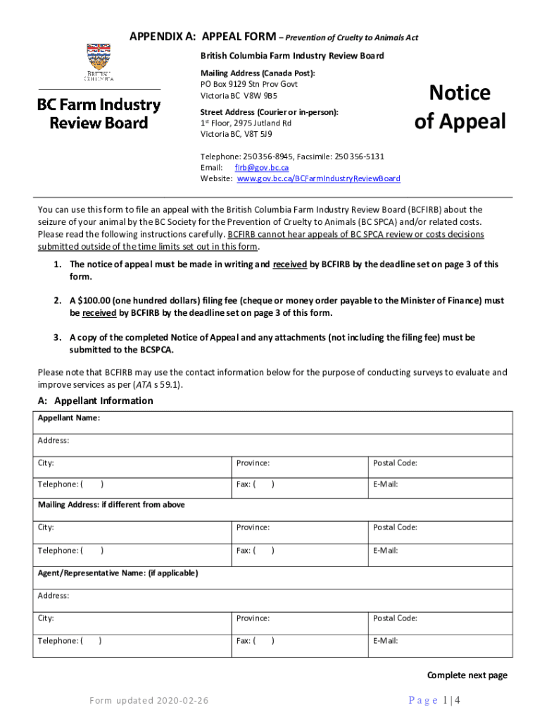 Fillable Online Fillable Online PCAA Notice of Appeal Form. Prevention ...