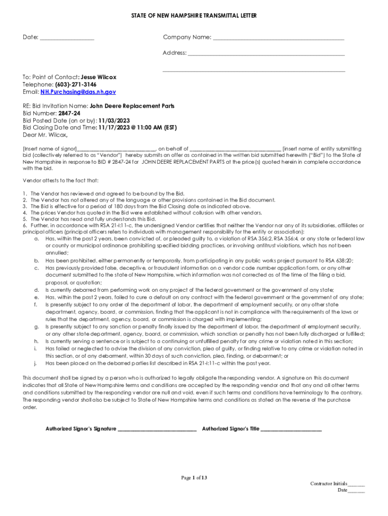 Fillable Online Bid Number: 2847-24 Fax Email Print - pdfFiller