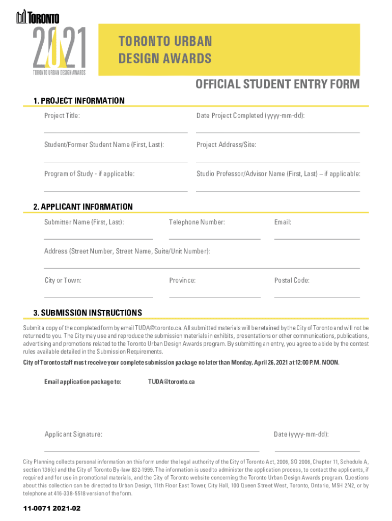 Fillable Online Toronto Urban Design Awards Submission Package for ...