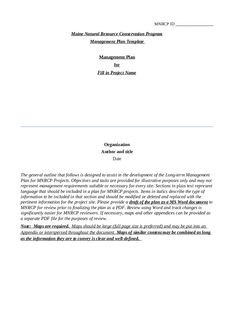 Management Plan Template - Maine Natural Resource Doc Template | pdfFiller