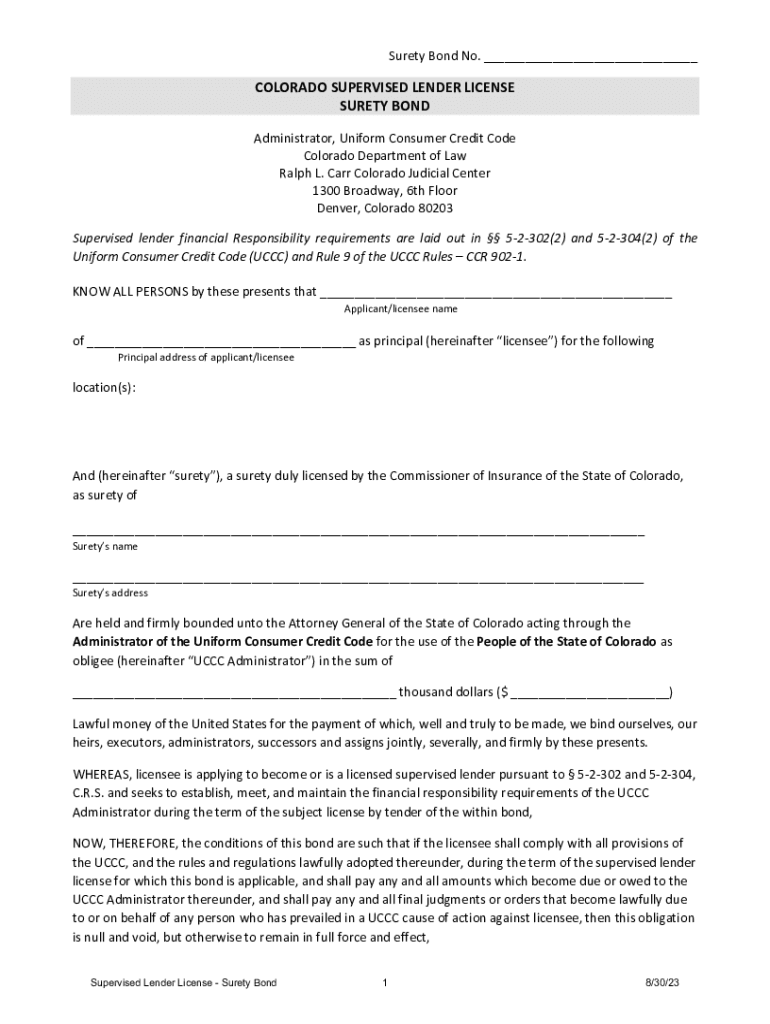 Fillable Online colorado collection agency license surety bond Fax ...