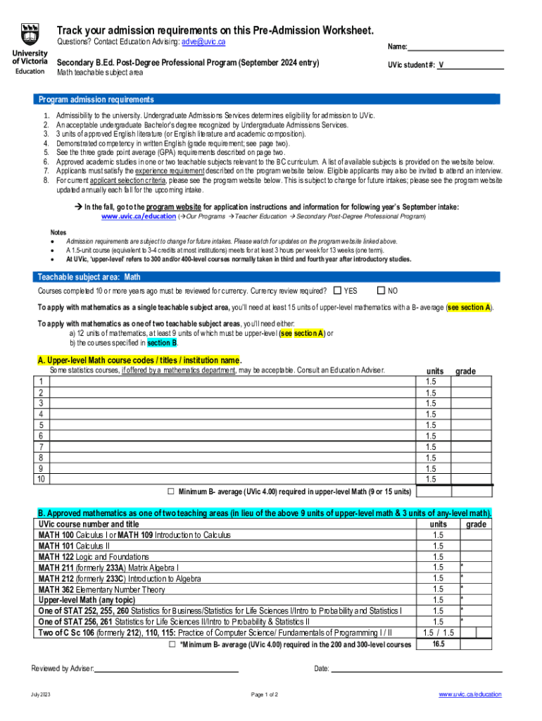 Fillable Online Track your admission requirements on this Pre- ... Fax ...