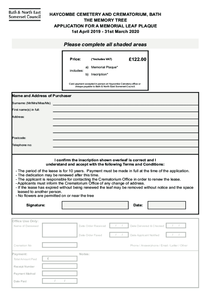 Fillable Online Haycombe Cemetery and Crematorium in Bath, Somerset Fax ...