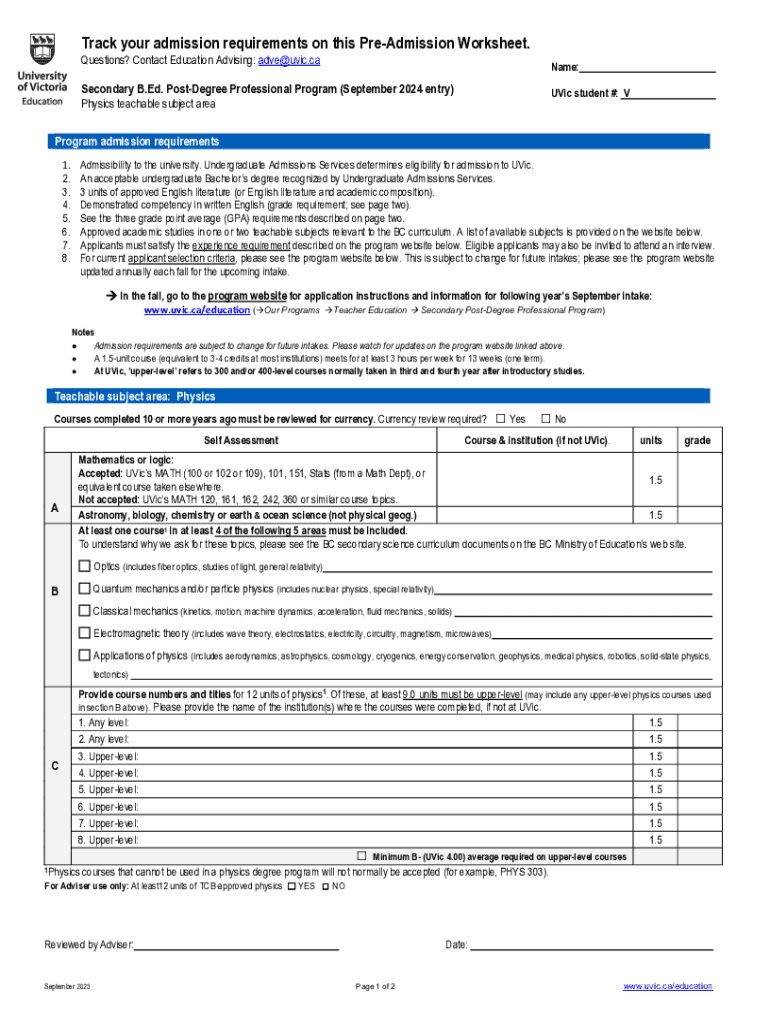 Fillable Online Track your admission requirements on this Pre-Admission ...