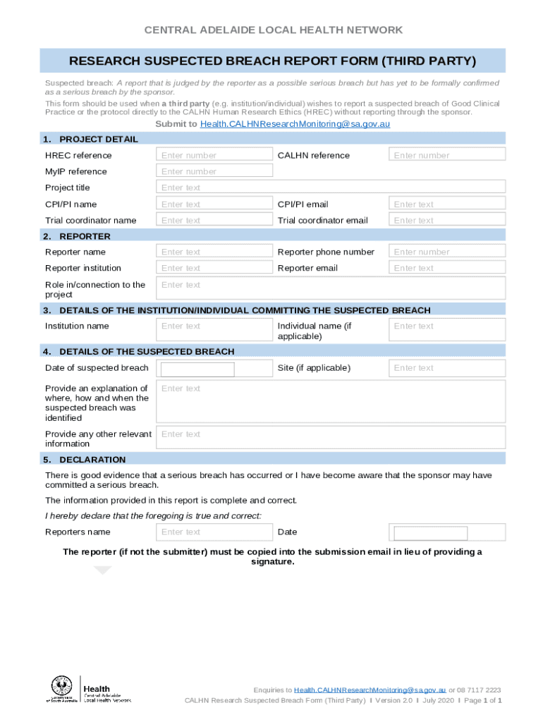 research suspected breach report (third party) Doc Template | pdfFiller