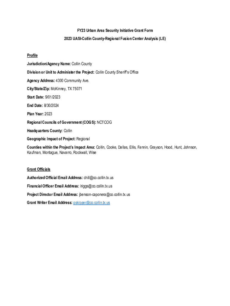 Fillable Online FY23 Urban Area Security Initiative Grant Form 2023 UASI- ... Fax Email Print ...