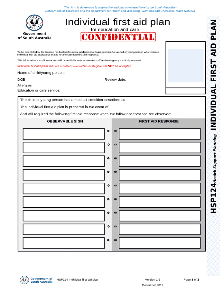 HSP124 Individual first aid plan. A used to grant authority for the ...