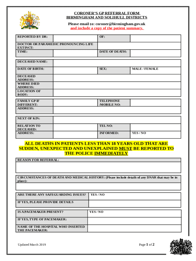 Download: Coroner's GP Referral , Birmingham and ... Doc Template ...