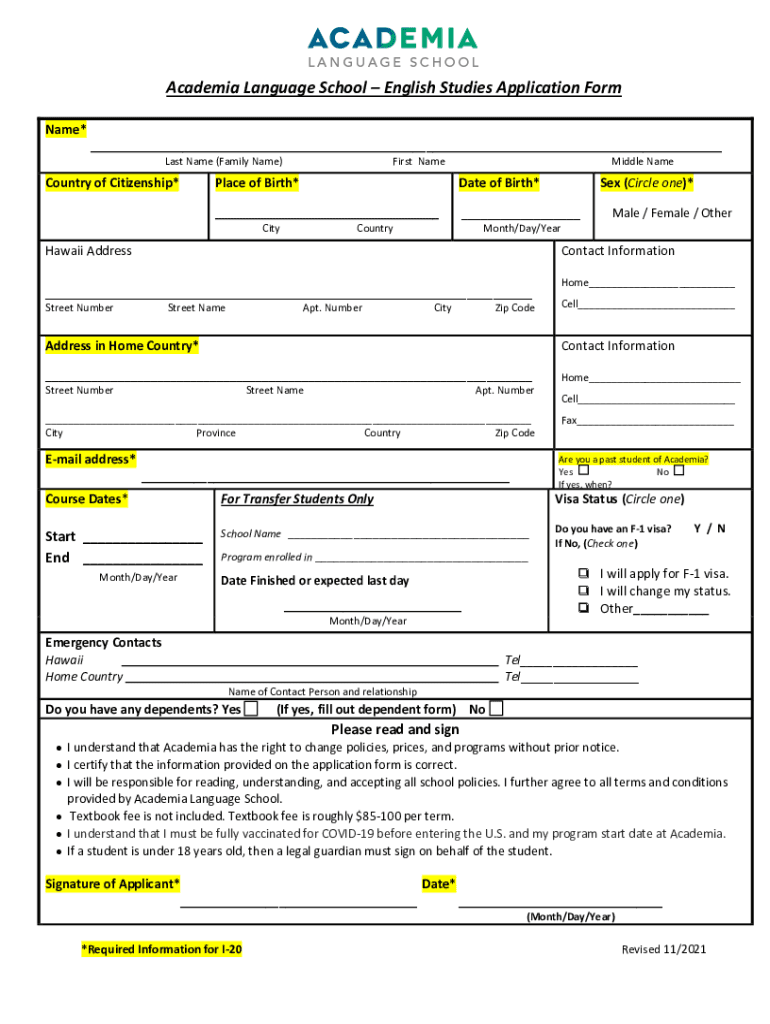 Fillable Online English Studies Application Form Fax Email Print ...