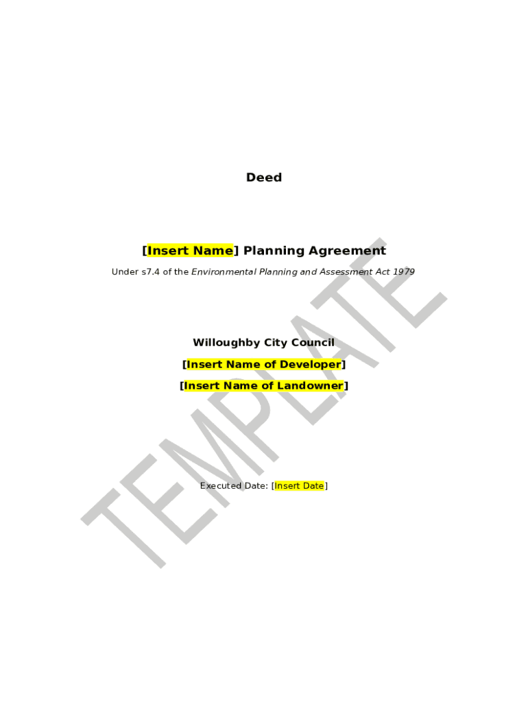 Deed Insert Name Planning Agreement Doc Template | pdfFiller