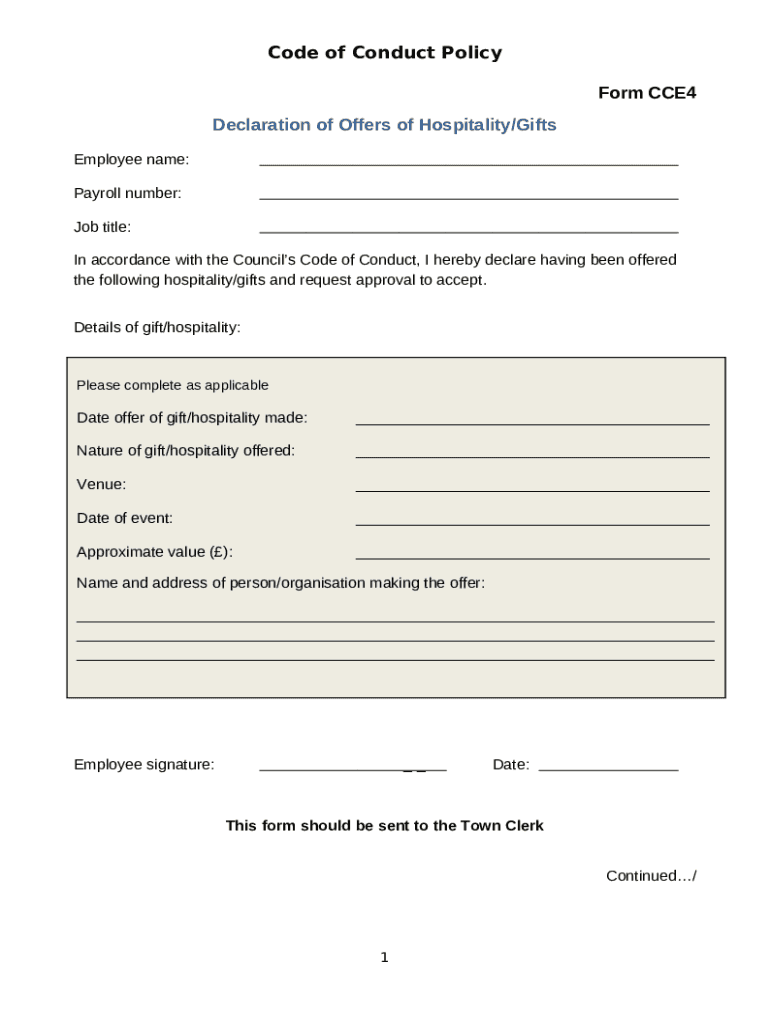 Code of Conduct Policy CCE4 Declaration of Offers ... Doc Template ...