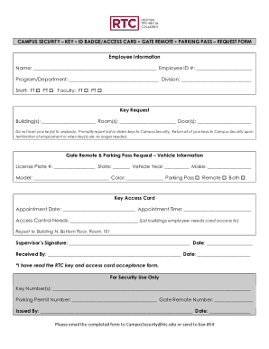 Fillable Online RTC Key, Remote, Parking Pass Request Form Fax Email ...