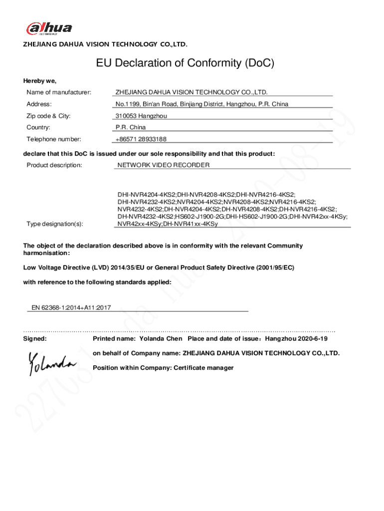 Fillable Online EU Declarations of Conformity Documents Fax Email Print ...
