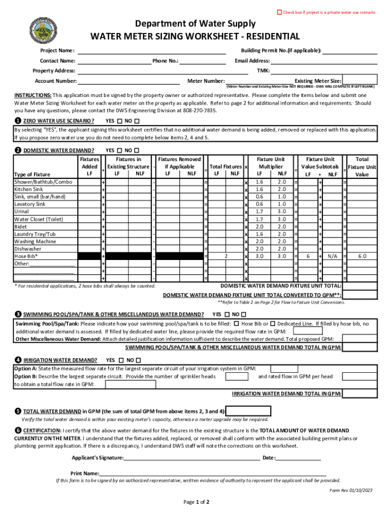 Water meter sizing worksheet: Fill out & sign online | DocHub