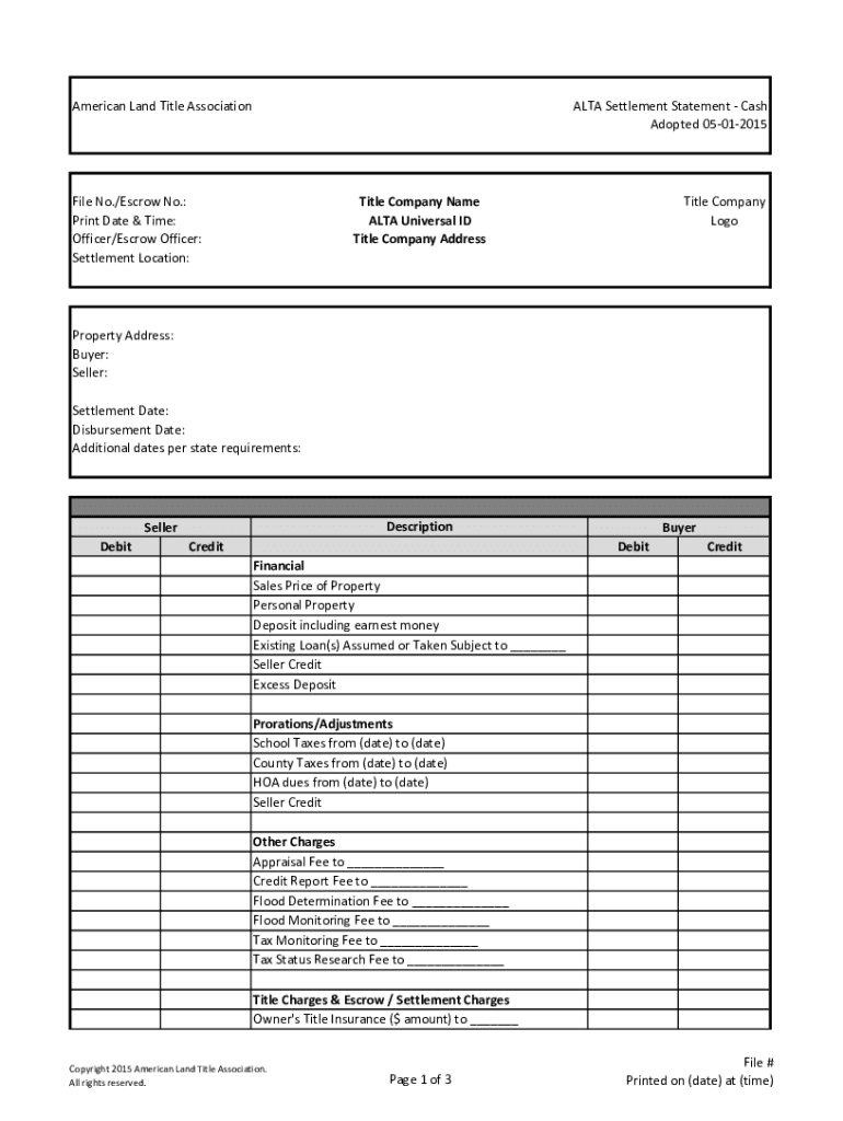 Fillable Online Settlement Statement Template - Fill Online, Printable ...