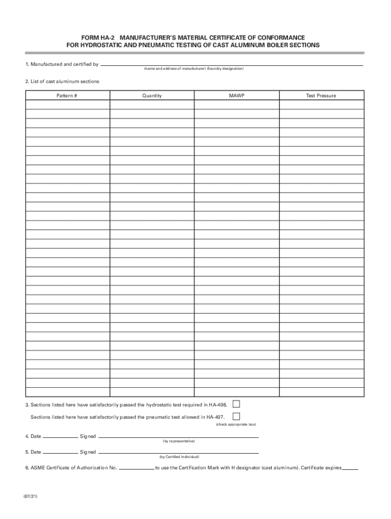 Fillable Online form ha-2 manufacturer's material certificate of ...