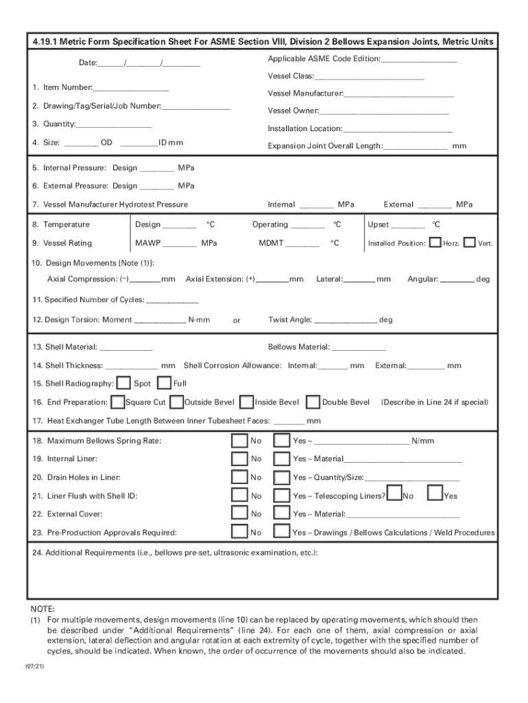 Fillable Online 4.19.2 U.S. Customary Form Specification Sheet For ASME ...