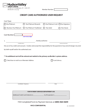 Fillable Online HVCU Credit Card Authorized User Request Fax Email ...