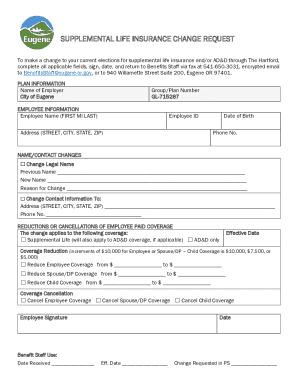 Fillable Online SUPPLEMENTAL LIFE INSURANCE CHANGE REQUEST Fax Email ...