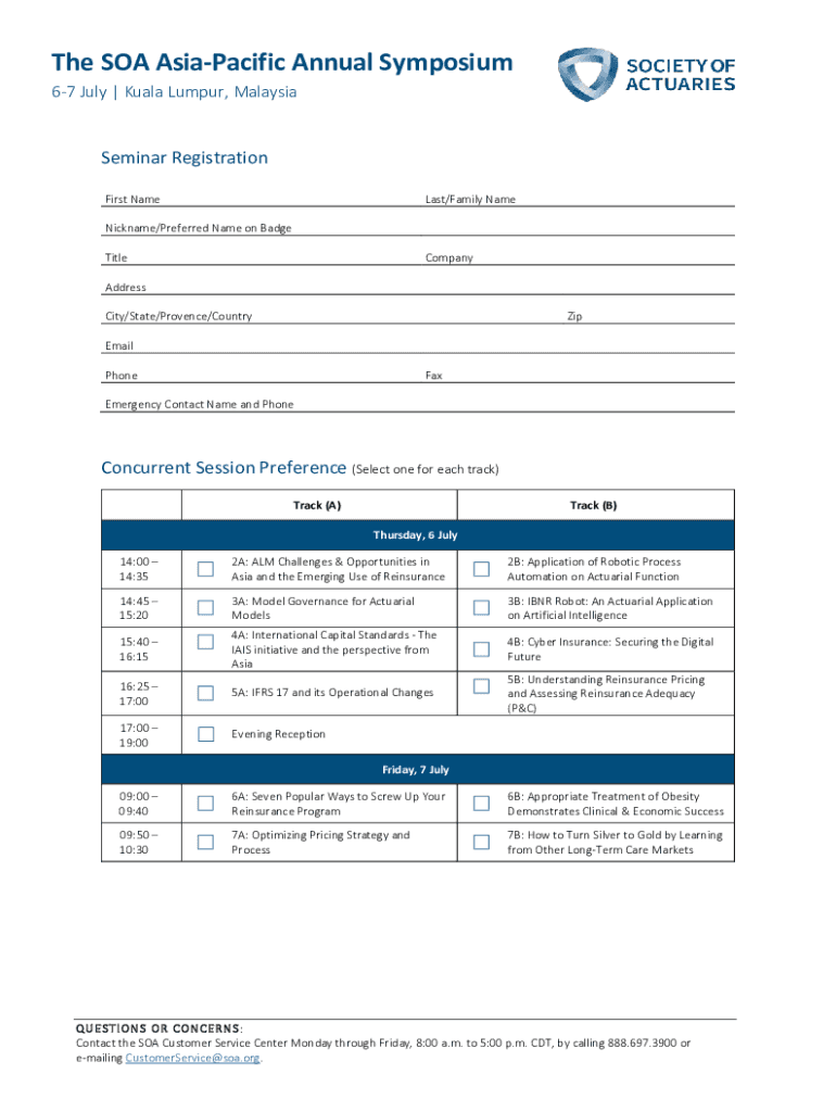 Fillable Online The SOA Asia-Pacific Annual Symposium Registration Form ...
